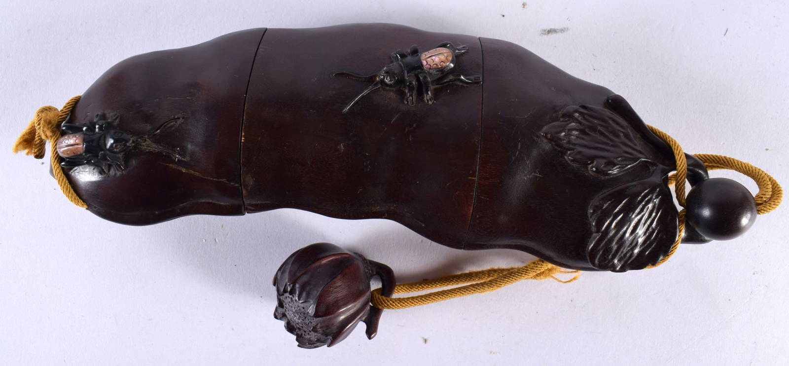 A Japanese Carved Wood Bone Inro. 131 Grams. 7.5 Cm X 5.75 Cm. Auction