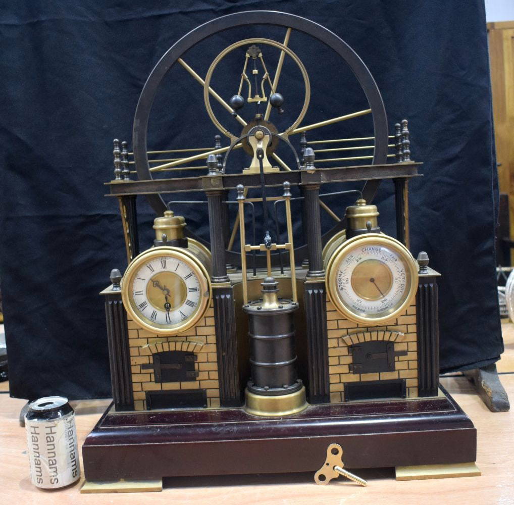 A Large Industrial Steam Engine Clock And Barometer.65 X 52 X 26 Cm ...
