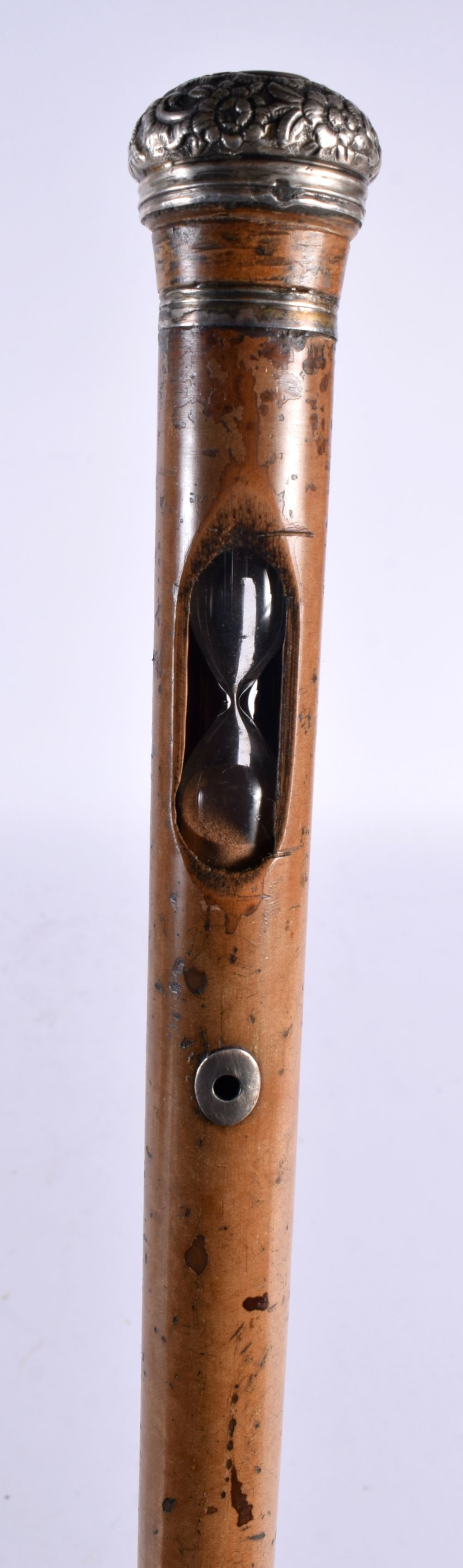 A Rare Victorian Silver Mounted Combination Novelty Sand Timer Walking ...