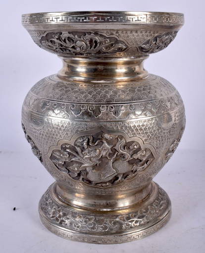 An Unusual 19th Century Chinese Export Silver Spittoon Type Vessel Qing ...