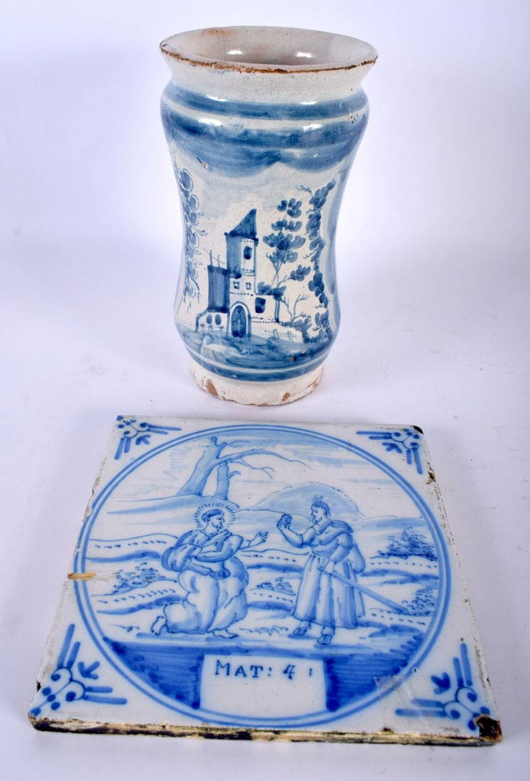 An 18th Century Italian Faience Pottery Albarello Jar Together With An ...