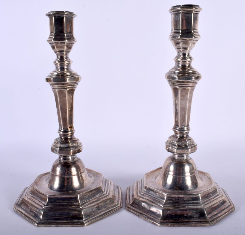 A Pair Of 18th Century Dutch Silver Candlesticks. Dutch Hallmarks, 22 ...