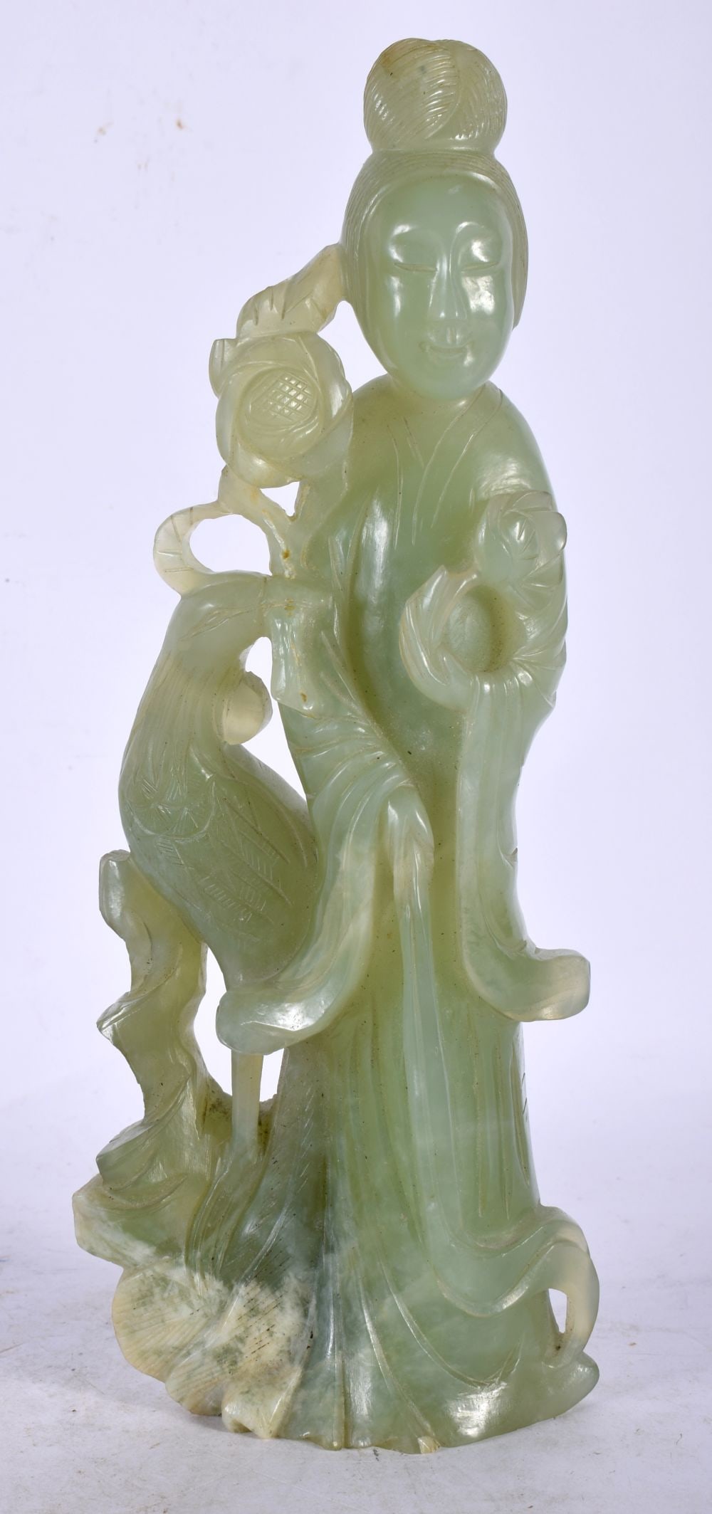 A Large 19th Century Chinese Carved Green Jade Figure Of An Immortal ...