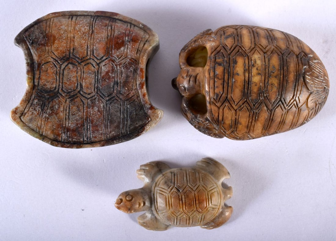 Three Early 20th Century Chinese Carved Jade Tortoises Late Qing ...