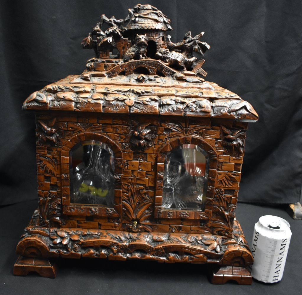 A Lovely Large 19th Century Bavarian Black Forest Carved Wood Decanter ...