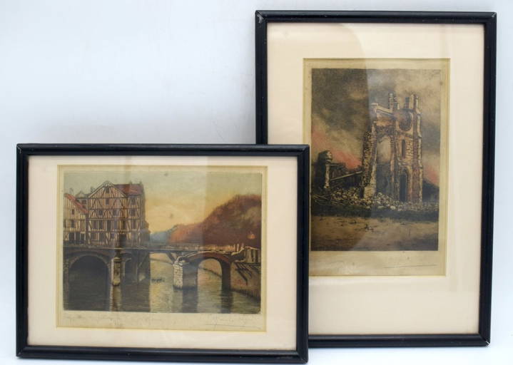 Marcel Augis (french 20th Century) Two Framed Etchings With Aquatint ...