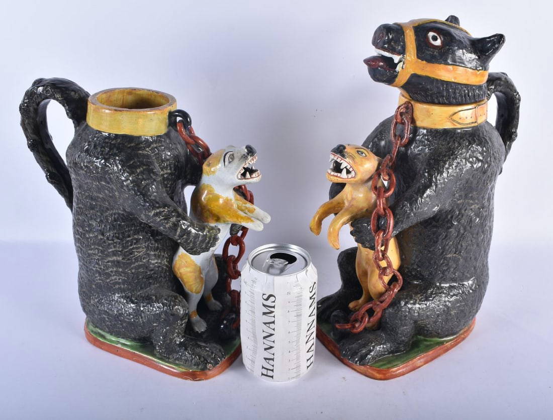 A Pair Of Late 18th/19th Century Prattware Bear Baiting Jugs Each ...