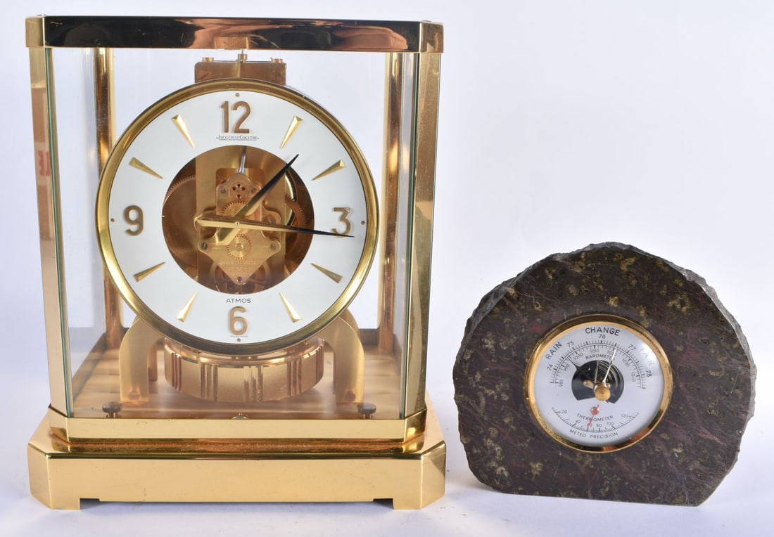 A Jaeger Le Coultre Brass Atmos Clock Together With A Smaller Cornish ...