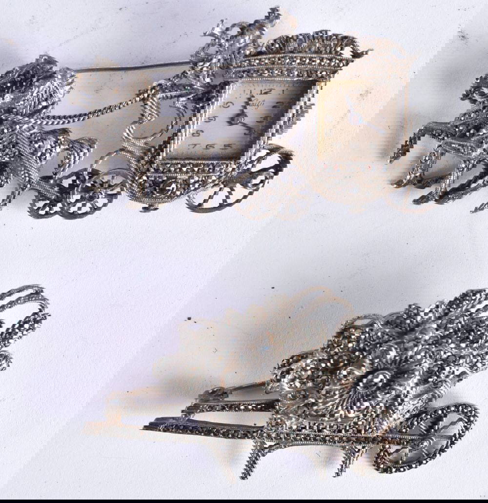 X 2 Sterling Silver Vintage Ladies Marcasite Brooch Watches Hand-wind ...