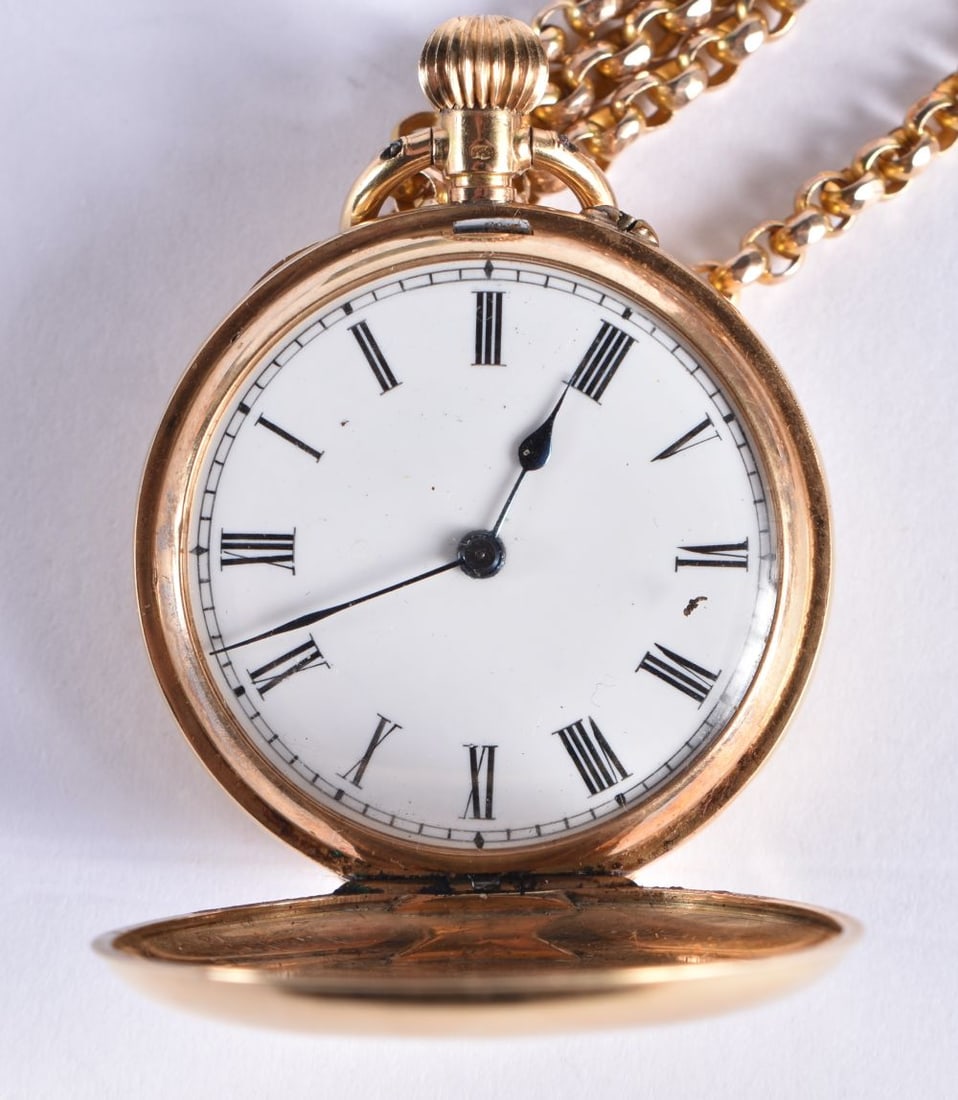 A Ladies 18 Carat Gold Pocket Watch On A 9 Carat Gold Chain. Watch ...