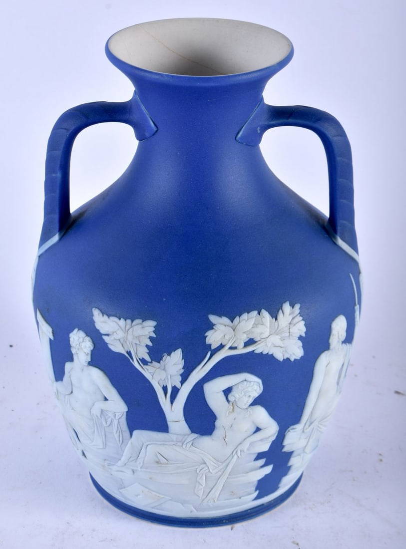 A Rare Antique Wedgwood Blue Jasperware Twin Handled Portland Vase ...