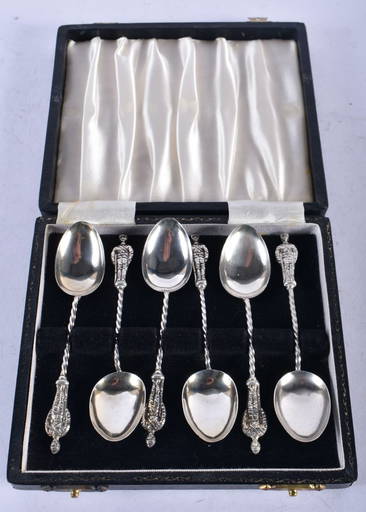 A Victorian Cased Set Of Six Silver Spoons With A Soldier In Boer War ...