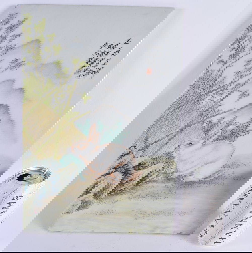 A Large Early 20th Century Chinese Famille Rose Porcelain Rabbit Tile ...