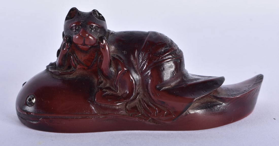 A Rare 19th Century Japanese Meiji Period Carved Amber Netsuke Formed ...