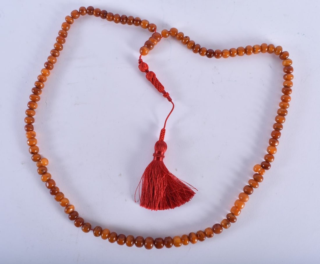A Middle Eastern String Of Amber Prayer Beads. 68 Grams. 122 Cm Long ...