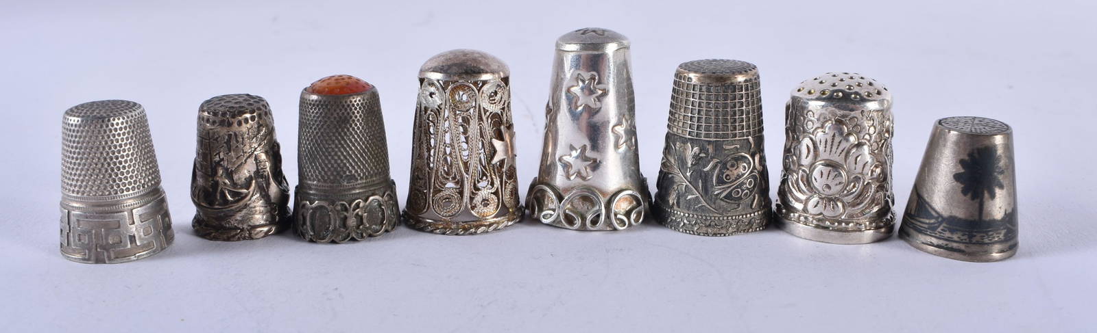 Eight Silver Thimbles With Various Marks Incl 925. Largest 3cm X 21cm ...