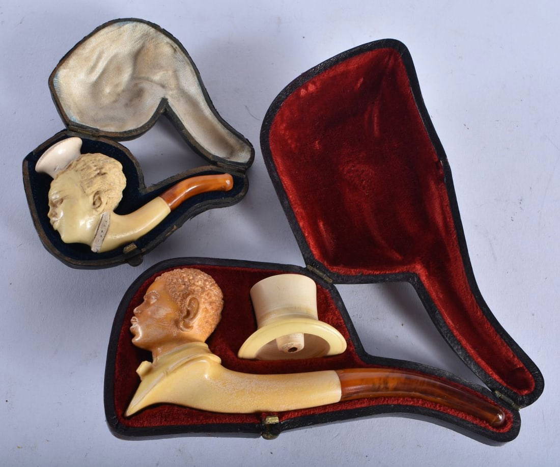 Two Cased Victorian Meerschaum Pipes With Amber Stems. Largest Pipe 12 ...