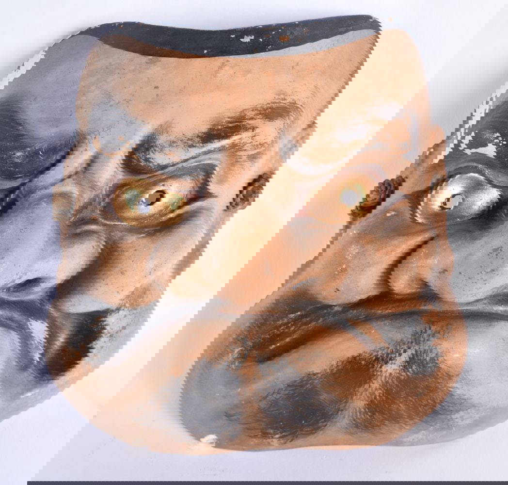 Ko-beshimi Antique Clay Japanese Noh Mask. 18 Cm X 15 Cm. Auction