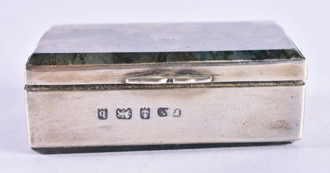 An Edwardian Silver And Moss Agate Box. Birmingham 1901. 26.6 Grams. 3 ...