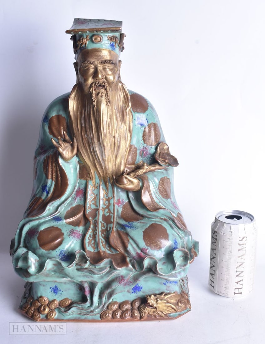 A Rare Chinese Qing Dynasty Robins Egg Porcelain Figure Of An Immortal ...