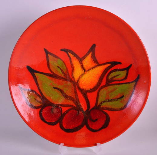 A 1970s Poole Pottery Orange Glazed Bowl Painted With