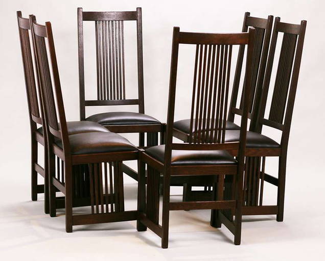 Set Of 6 Gustav Stickley Tall Spindled Side Chairs
