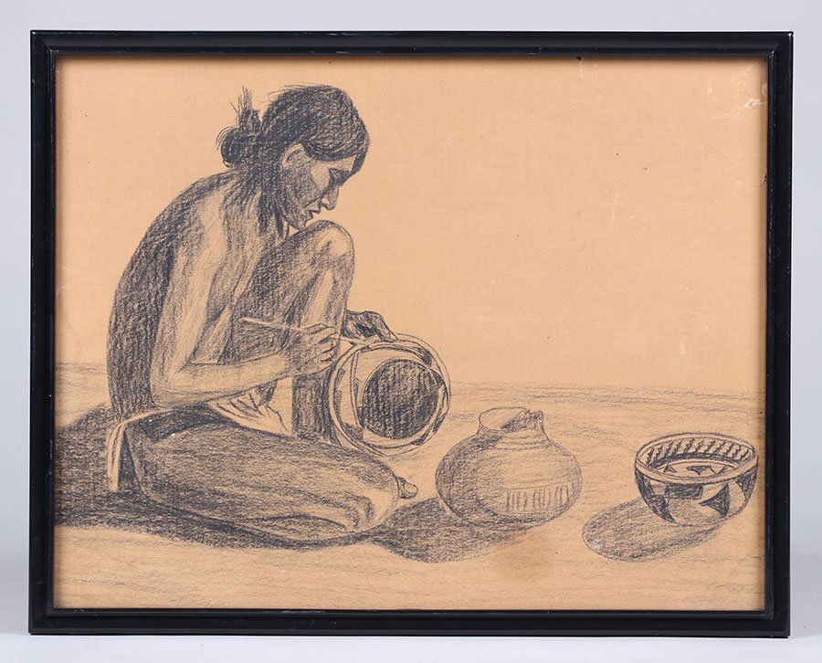 Maynard Dixon Style Pencil Drawing Of Native American