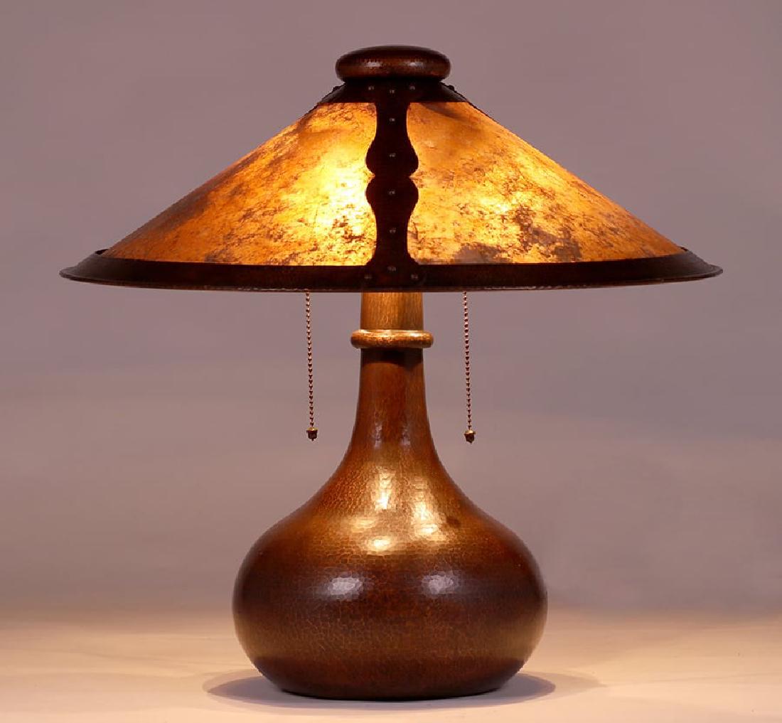 Limbert Hammered Copper & Mica Bulbous Lamp c1910