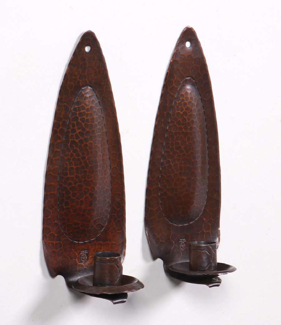 Pair Roycroft Hammered Copper Candle Sconces