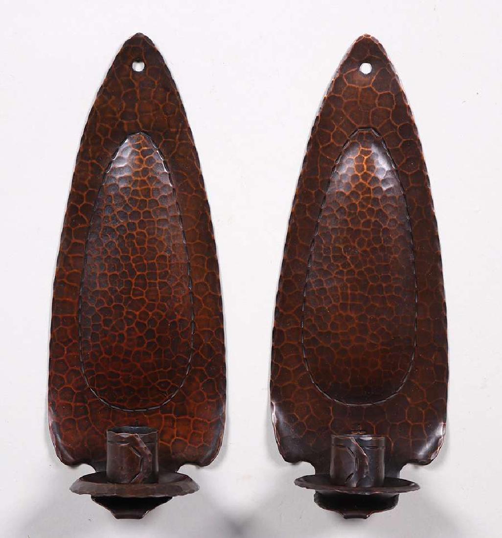 Pair Roycroft Hammered Copper Candle Sconces