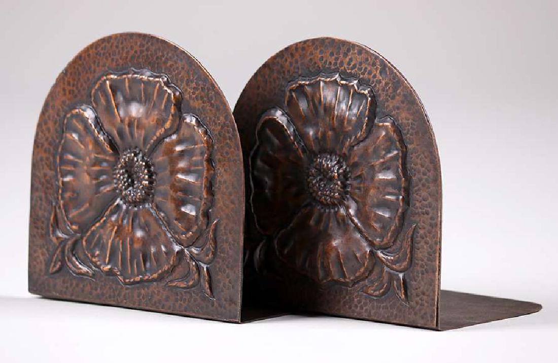 Roycroft Hammered Copper Poppy Bookends