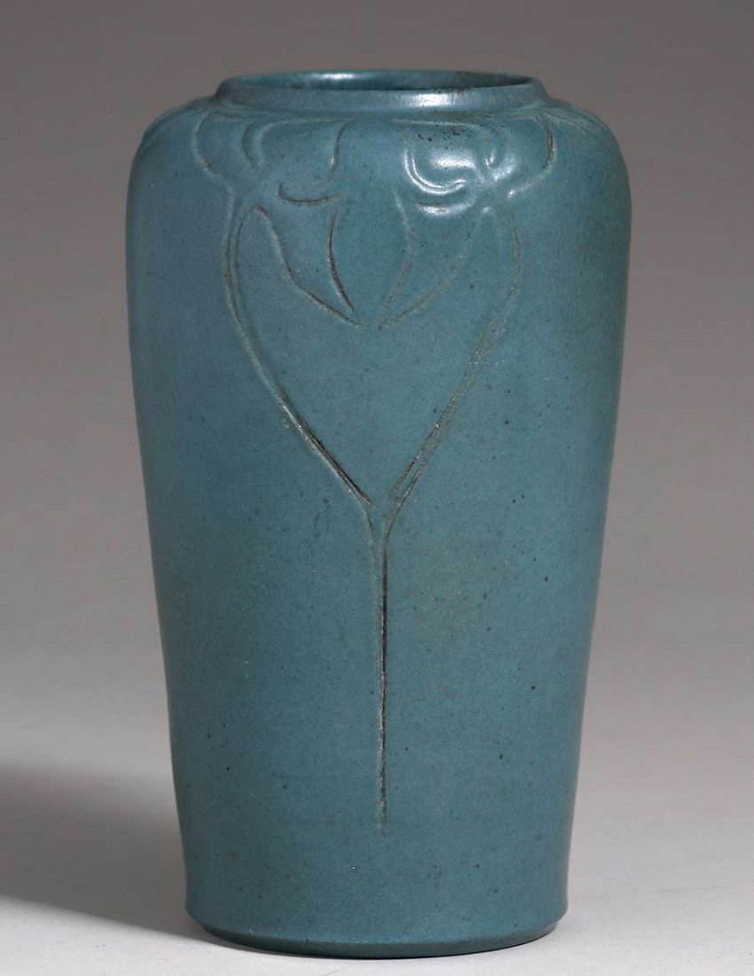 Zark Pottery Matte Blue Carved Vase Frederick Sylvester