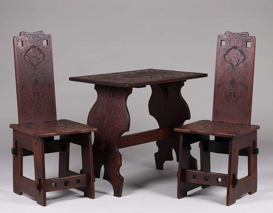 Arts & Crafts Pyrography Carved Table & Chair Set c1905 - Sep 28, 2019 ...