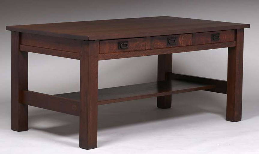 Gustav Stickley Three Drawer Library Table C1912 1915