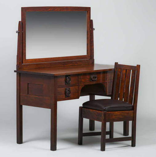 Gustav Stickley Five Drawer Vanity & Chair C1910