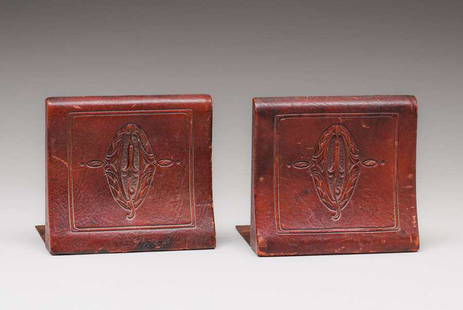 Tooled Leather Equestrian Bookends,