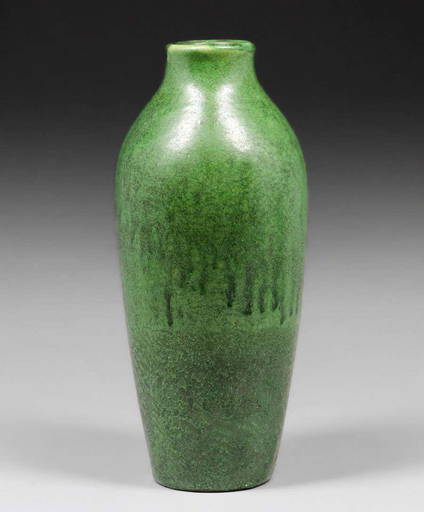 Strobl Pottery Cincinnati Matte Green Drip Vase C1910