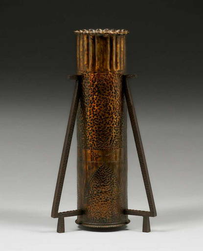 Arts & Crafts Hammered Brass & Iron Buttress Shell Casing Vase 1942 ...