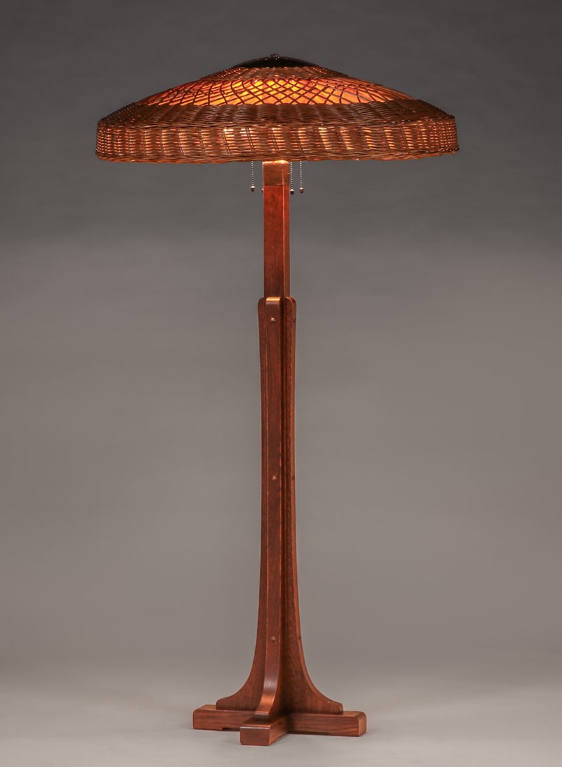 Contemporary Gustav Stickley Oak & Wicker Floor Lamp C2000 Auction