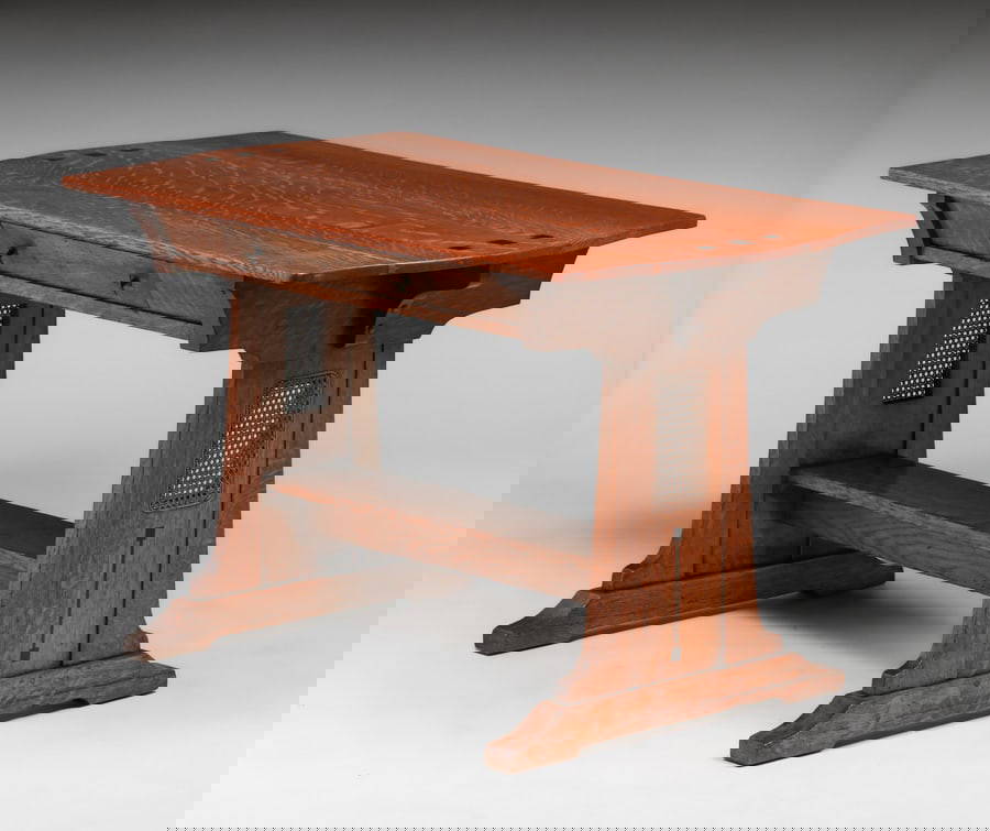 Limbert Ebon-oak One-drawer Trestle Table C1912 Auction