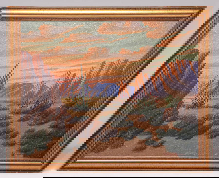 Richard Kruger (1875-1965) Large Painting Desert Southwest C1920s Auction