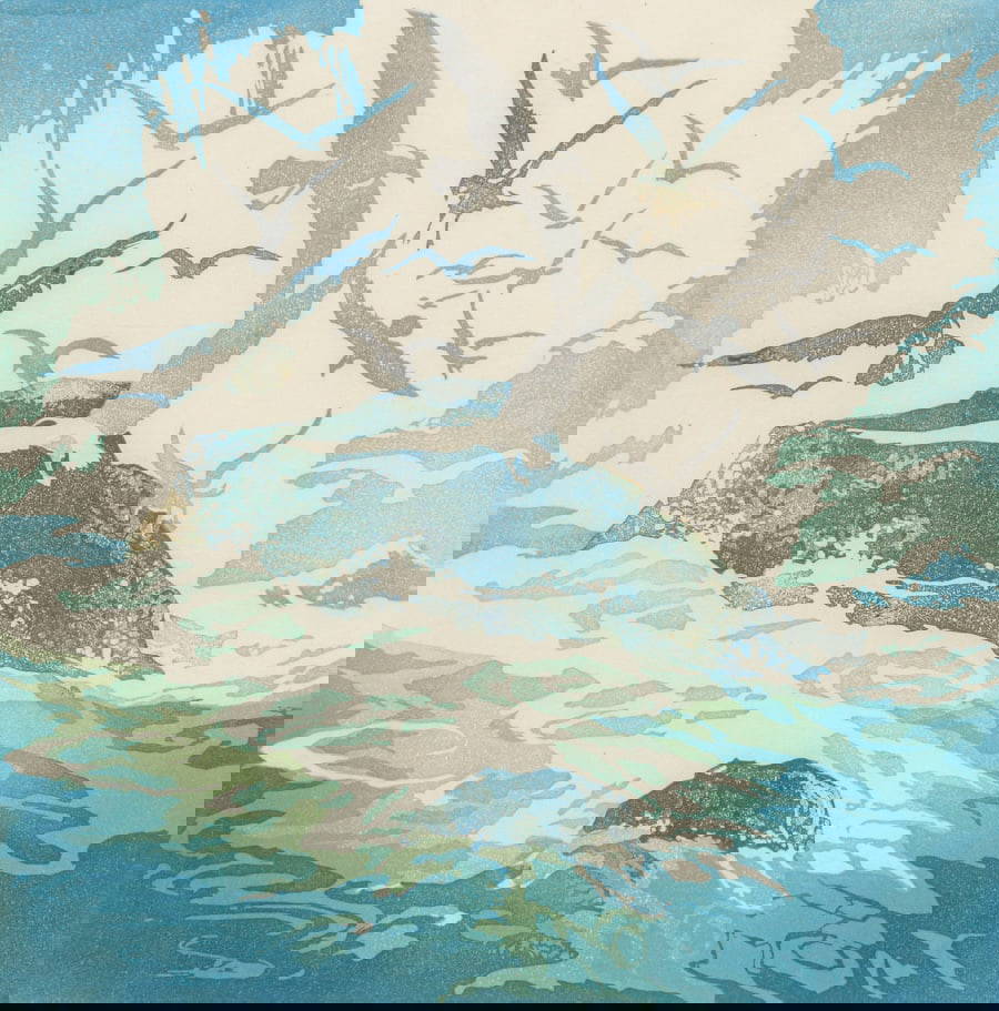 Eva Auld Watson (1889-1948) Color Woodcut "gulls" C1920s Auction