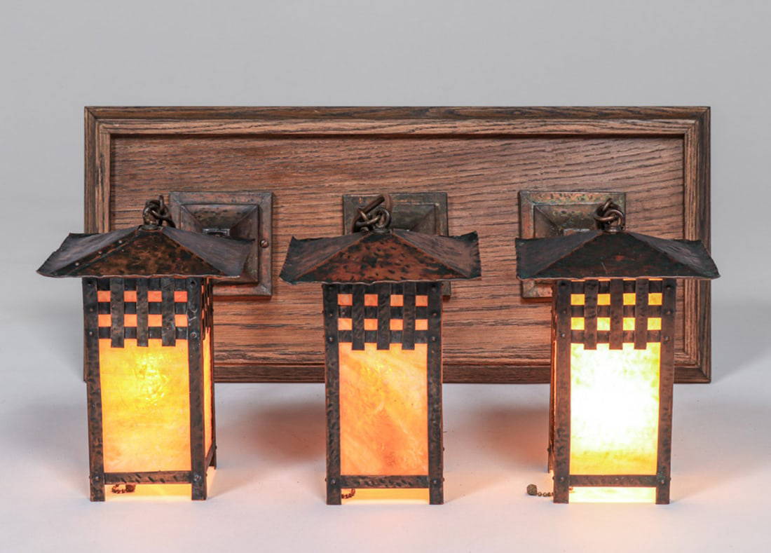 Upstate New York Hammered Copper & Slag Glass Triple Hanging Pendant ...