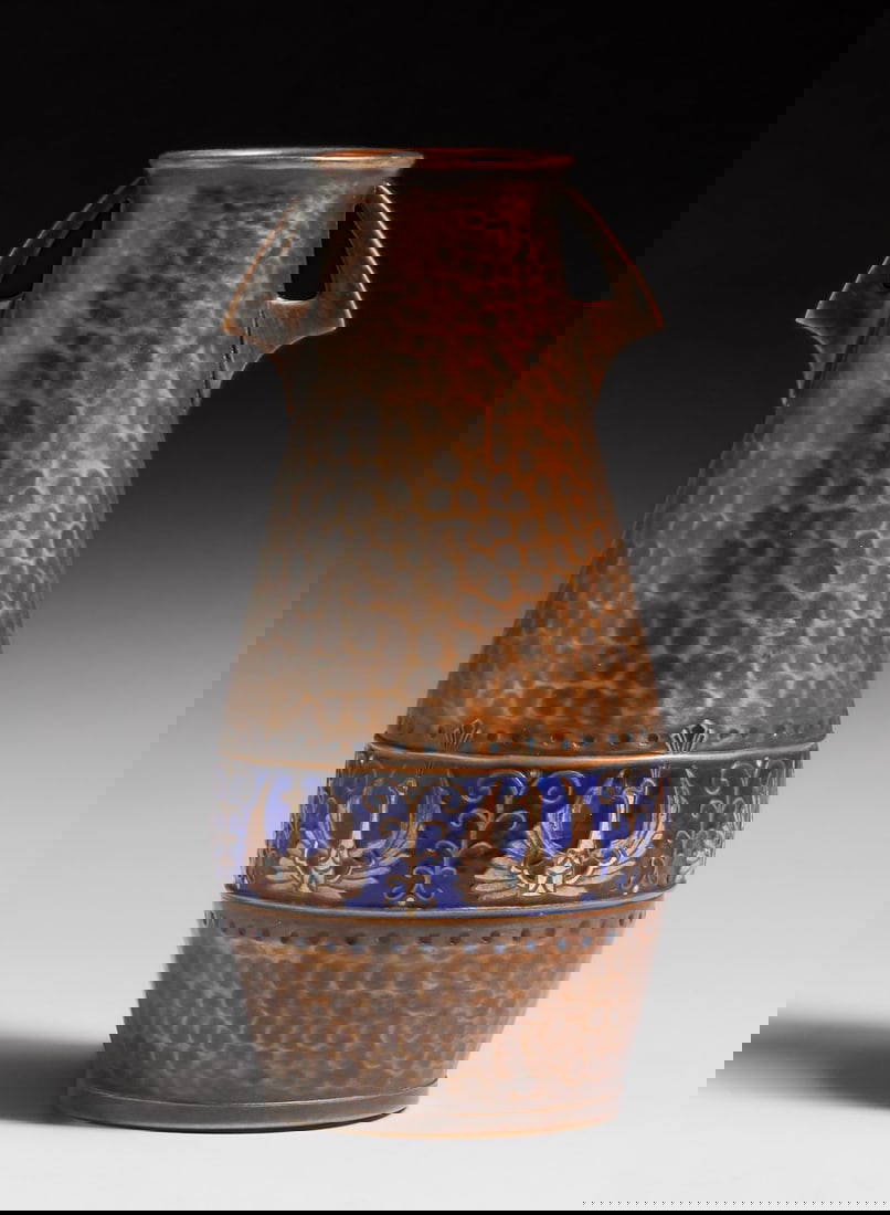 Wmf - German Hammered Copper & Enamel Two-handled Vase C1905 Auction