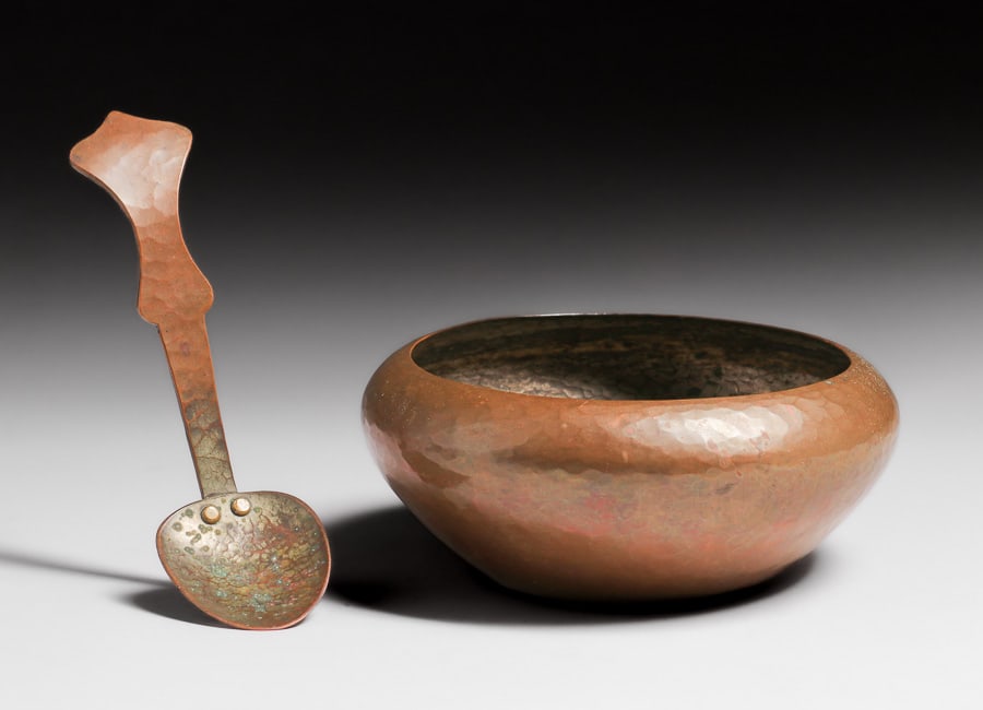 Falick Novick - Chicago Hammered Copper Bowl & Spoon C1910 Auction
