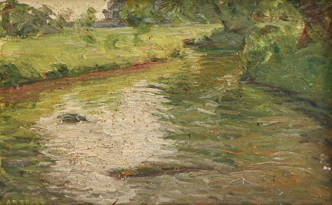 Adolph Robert Shulz (1869–1963) Brown County, In Impressionist River ...