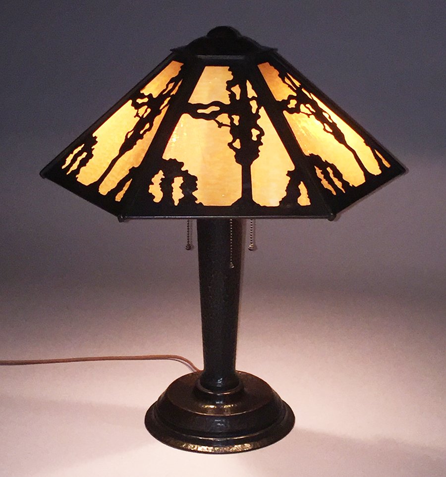 Limbert Hammered Copper & Slagglass Lamp