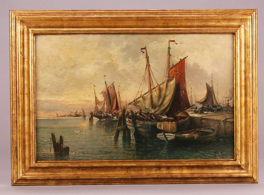 P. Giani 19th C Italian Harbor Scene