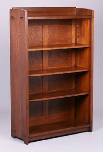 L&jg Stickley Open Bookcase With Chamfered Board Back