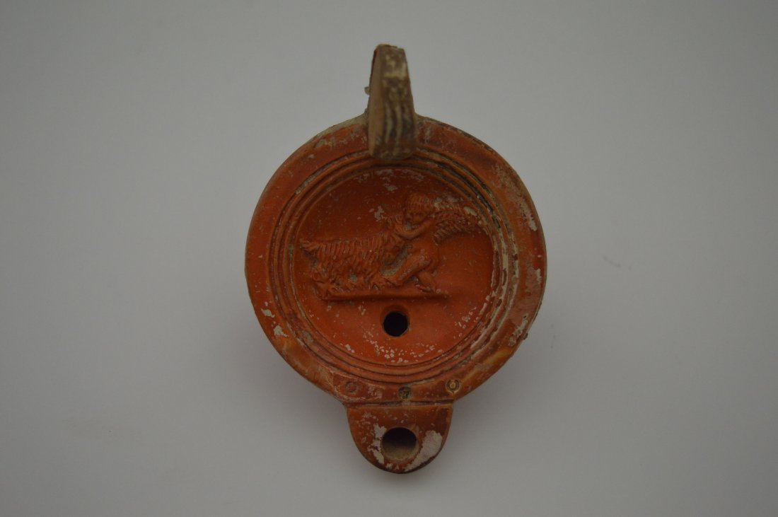 Ancient Roman oil Lamp Detailed Eros & Goat